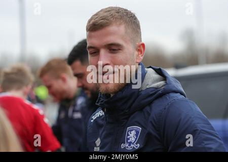 Riley McGree of Middlesbrough arrives for the Sky Bet Championship ...
