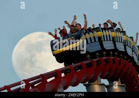 The Mamba roller coaster at Worlds of Fun in Kansas City Missouri Stock ...