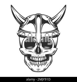 Viking vintage emblem with skull serious medieval nordic warrior in ...