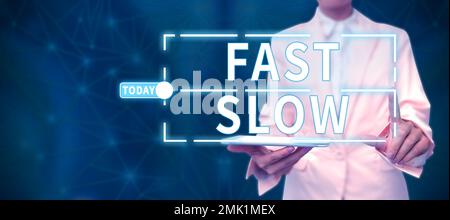 Hand writing sign Fast Slow. Business showcase moving or proceeding ...