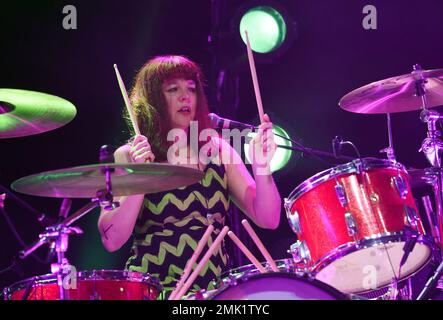 Drummer Tobi Vail of the punk rock band Bikini Kill performs at the ...