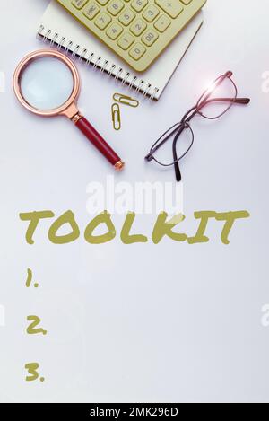 Text caption presenting Toolkit, Business approach set of tools kept in ...