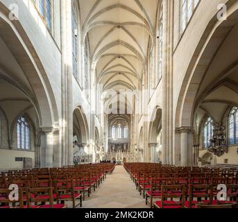 Interior view of the central nave, aisle section with soaring, gold ...