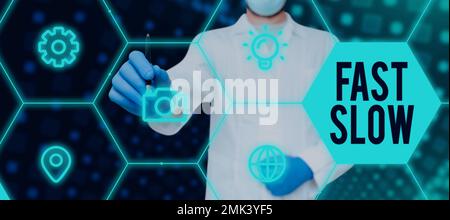 Text caption presenting Fast Slow. Conceptual photo moving or ...