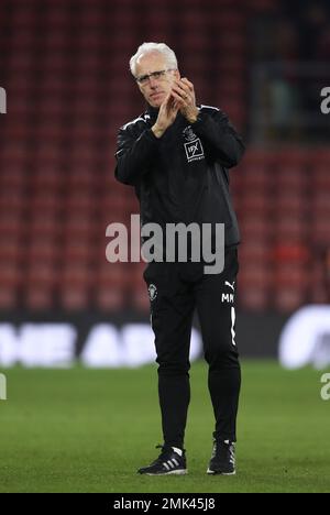 Mick McCarthy Manager of Blackpool applauds the fans at the end of the ...