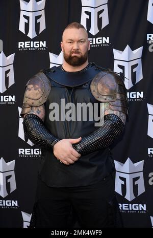 Actor Hafthor Björnsson participates in the launch of Monster Energy's ...