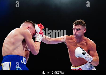 Joshua Frankham in action against Joe Hardy (left) at the OVO Arena ...
