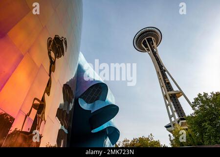 Corrugated coloured exterior facade of the Museum of Pop Culture ...