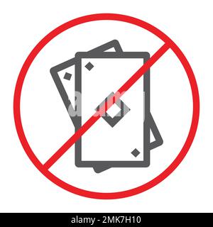 Forbidden sign with playing cards linear icon. Stop symbol. Thin line ...