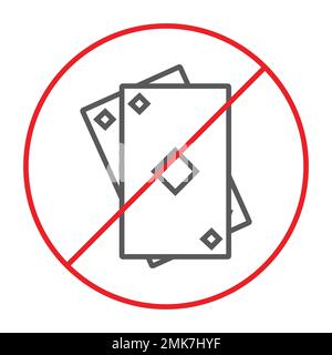 Forbidden sign with playing cards linear icon. Stop symbol. Thin line ...