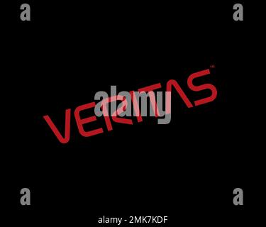 Veritas Technologies, rotated, black background, logo, brand name Stock ...