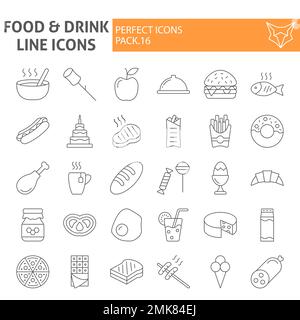 Eating and drinks line icons signs set. Design collection of Eating ...