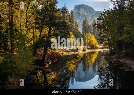 Golden Sunrise on Sentinel Bridge with a view of Half Dome and the ...