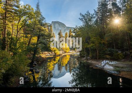 Golden Sunrise on Sentinel Bridge with a view of Half Dome and the ...