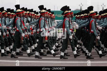 Pakistani paramilitary troops march during a military parade to mark ...