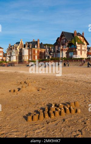 France, Calvados (14), Houlgate, beach and Roland Garros promenade with ...