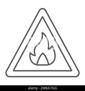 Flammable sign linear icon. Thin line illustration. Fire contour symbol ...