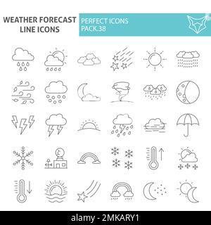 Weather forecast symbols black pictograms set of hot cold temperature ...