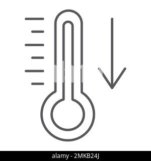 Temperature falling linear icon. Thin line illustration. Thermometer ...