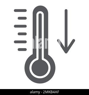 Vector icon of a thermometer with a down arrow. Temperature decrease. Temperature sensor. Simple ...