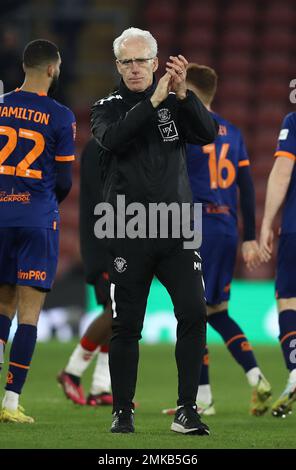 Mick McCarthy Manager of Blackpool applauds the fans at the end of the ...