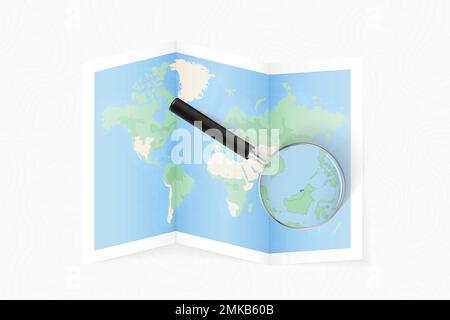 World map with magnifying on Brunei. Blue earth globe with Brunei flag ...