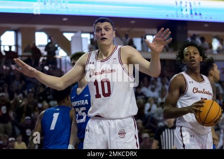 Charleston forward Ante Brzovic (10) reacts from the beach during the ...
