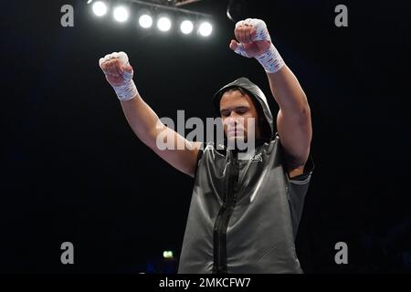 Moses Itauma celebrates victory over Marcel Bode at the OVO Arena ...