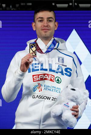 Miltiadis Tentoglou, of Greece, poses after winning the gold medal in ...
