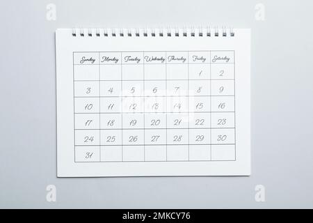 Paper calendar on light grey background, top view Stock Photo - Alamy