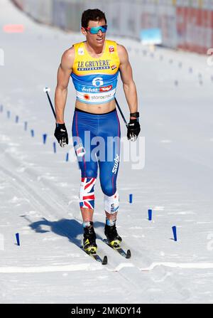 Britain's Andrew Young crosses the finish line of a men's cross country ...