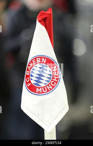 Corner flag with the logo of FC FC Bayern Munich towards the North ...