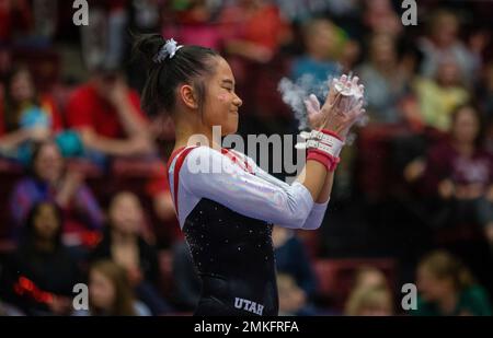 Utah's Kim Tessen during an NCAA gymnastics meet, Monday, Feb. 18, 2019 ...