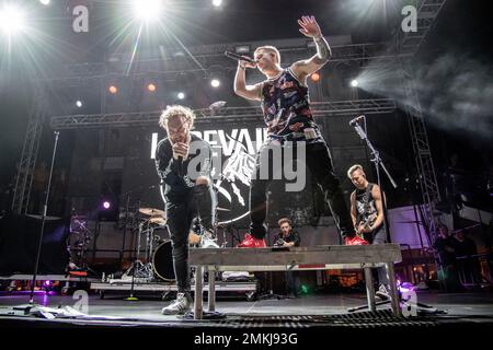 Brian Burkheiser, left, and Eric Vanlerberghe of I Prevail perform at ...