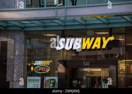 Storefront of Subway in Downtown Vancouver. Subway is US fast food ...