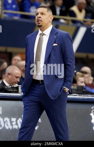 Pittsburgh head coach Jeff Capel call to an official during the first ...