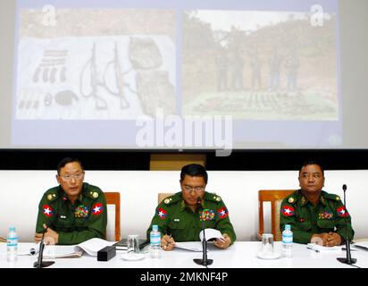Brig. Zaw Min Tun, secretary of the Myanmar's military information committee, talks to ...