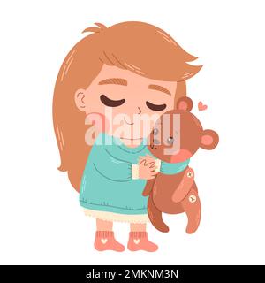 Cartoon little girl hugging teddy bear Stock Vector Image & Art - Alamy