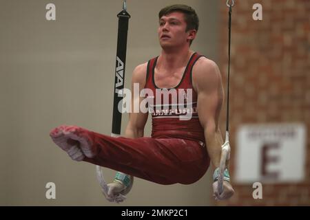 Ian Gunther of Stanford competes on the pommel horse during an NCAA ...