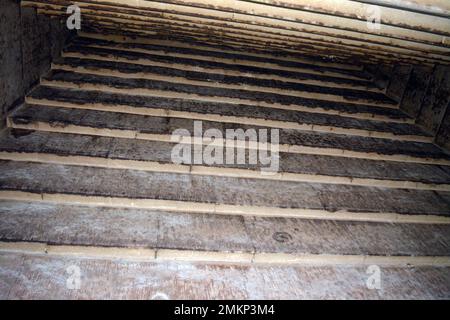 Detail of the massive corbel-vaulted ceiling of burial chamber of the ...
