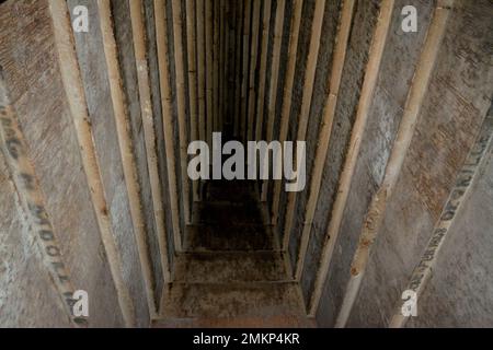 Detail of the massive corbel-vaulted ceiling of burial chamber of the ...