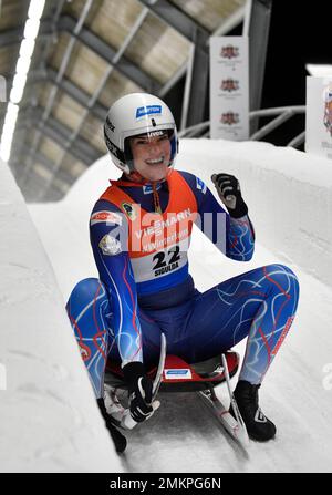Summer Britcher, of the United States, reacts after competing in the ...