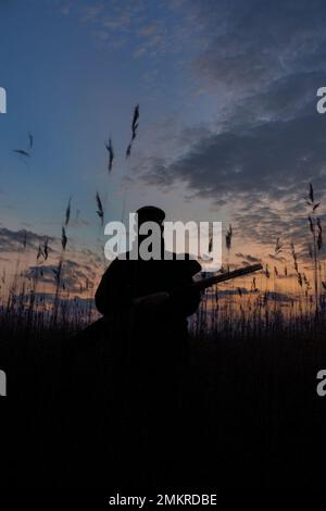 wildfowler shooting duck Stock Photo - Alamy