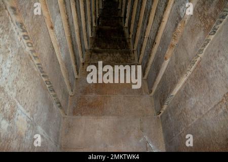 Detail of the massive corbel-vaulted ceiling of burial chamber of the ...