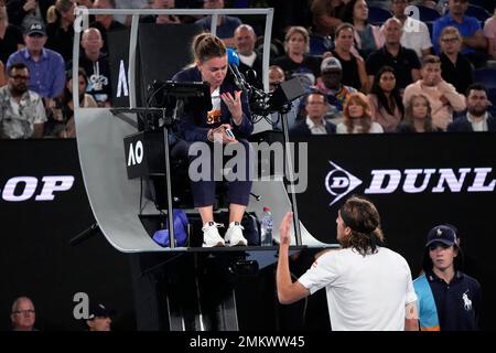 Chair umpire Louise Azemar Engzell officiates the women's singles final ...