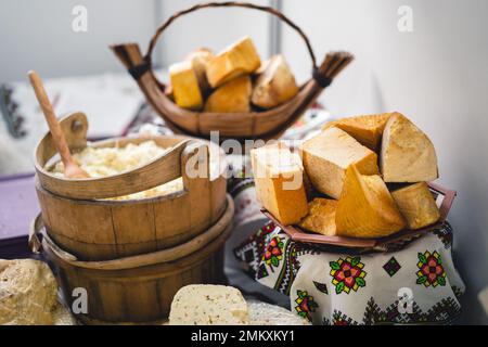 traditional Ukrainian cheese of various varieties Stock Photo - Alamy