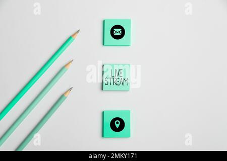 Handwriting text Live Stream. Concept meaning transmit or receive video ...