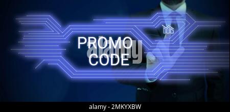Text sign showing Promo Code. Concept meaning digital numbers that give ...