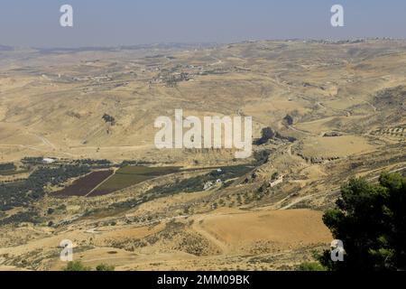 Valley of Moses' Spring (Wadi Ayun Musa), viewed from Mount Nebo. The ...
