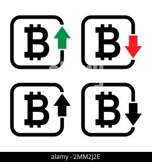 Set of cost symbol bitcoin increase and decrease icon. Money vector symbol isolated on ...